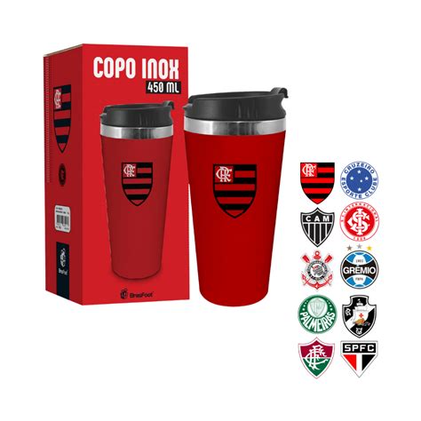 Copo Térmico Emborrachado Inox 450 Ml Dos Times De Futebol Escorrega