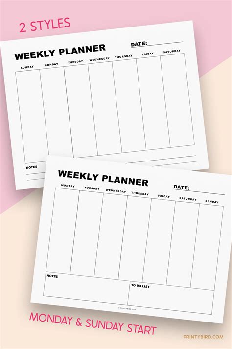 Free Minimalist Weekly Planner Printable With Notes PrintyBird