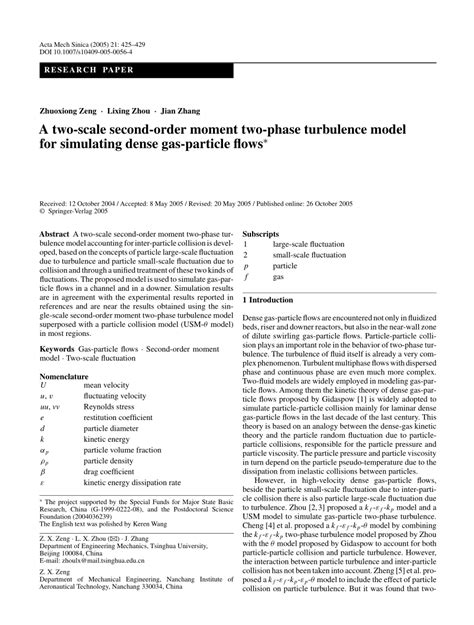 pdf two scale second order moment two phase turbulence model for simulating dense gas particle