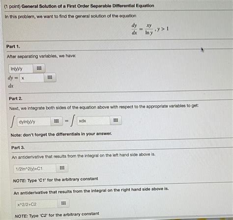solved 1 point general solution of a first order separable