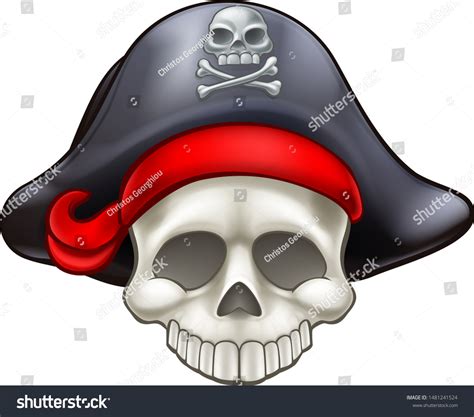 Pirate Jolly Roger Skull Wearing A Captains Hat Royalty Free Stock