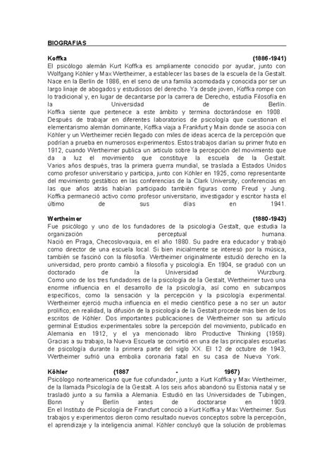 Biografias BIOGRAFIAS Koffka 1886 1941 El psicólogo alemán Kurt