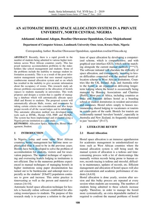 pdf an automatic hostel space allocation system in a private university north central nigeria