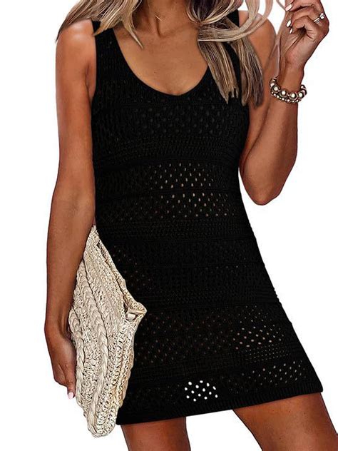 Mukola Summer Swimsuit Cover Up For Women Hollow Out Knit Sleeveless