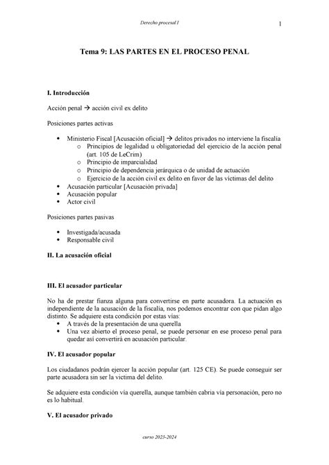 Las Partes Del Proceso Penal Derecho Procesal I Tema 9 LAS PARTES EN