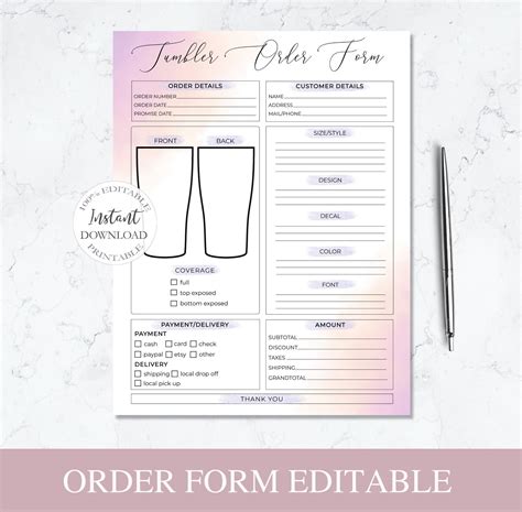 Tumbler Order Form Canva Editable Template Etsy Business Etsy