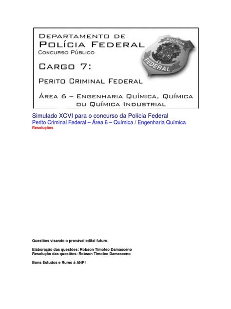 Pdf Simulado Xcvi Perito Da Pol Cia Federal Rea Qu Mica E