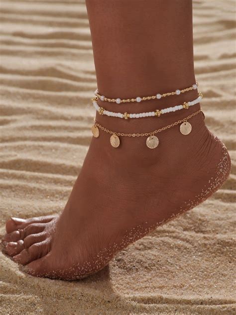 3 piezas Pulsera tobillera con diseño de redondo Moda de Mujer
