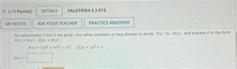 solved two polynomials p and d are given use either