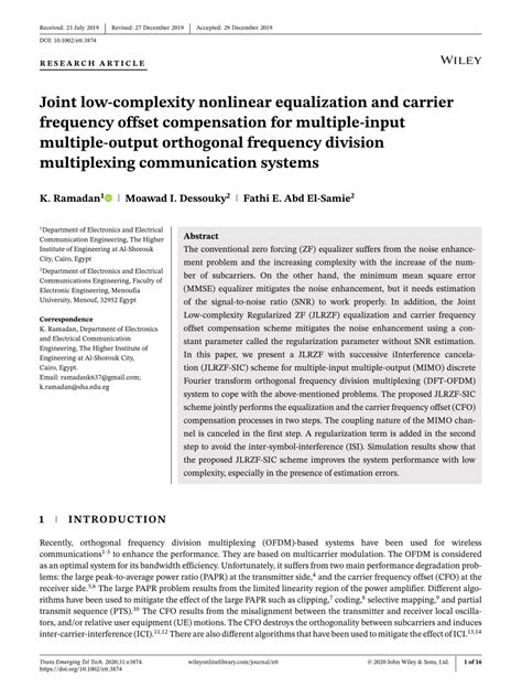 joint low‐complexity nonlinear equalization and carrier frequency offset compensation for