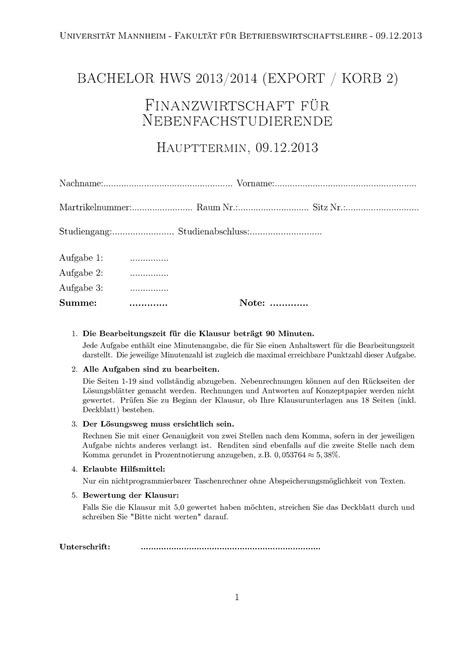 Klausur Wintersemester 2013 2014 Fragen BACHELOR HWS 2013 2014
