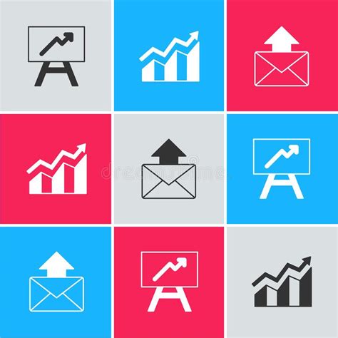 Set Board With Graph Chart Financial Growth Increase And Mail And E