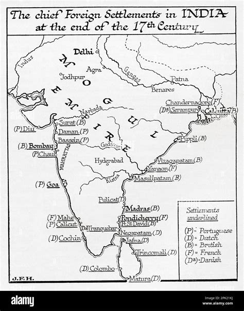 Map Of The Chief Foreign Settlements In India At The End Of The Th