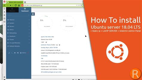 how to install ubuntu server 18 04 lts static ip lamp server webmin admin panel youtube