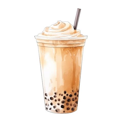 Bubble Milk Tea Watercolor Illustration Bubble Milk Tea Drink