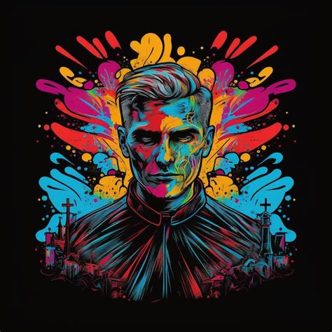 Un Cartel Colorido Con Un Hombre Con Una Cara Azul Y Un Fondo Negro