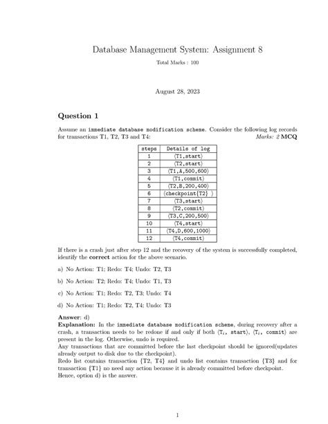 Week Solution Database Management System Assignment Total Marks
