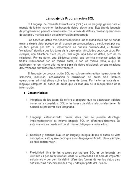 lenguaje de programación sql pdf sql servidor sql de microsoft