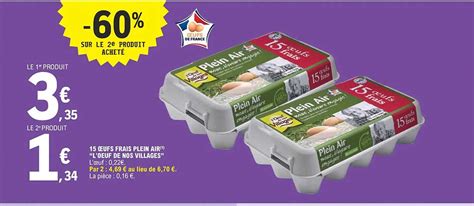 Promo 15 œufs Frais Plein Air l œuf De Nos Villages chez E Leclerc