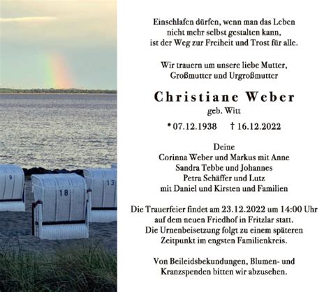 Traueranzeigen Von Christiane Weber Trauer HNA De