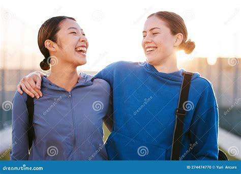 Exercise Women And Friends Outdoor Hug And Training For Workout