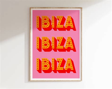 Preppy Ibiza Travel Poster Retro Pink Ibiza Print Bright Travel Ibiza