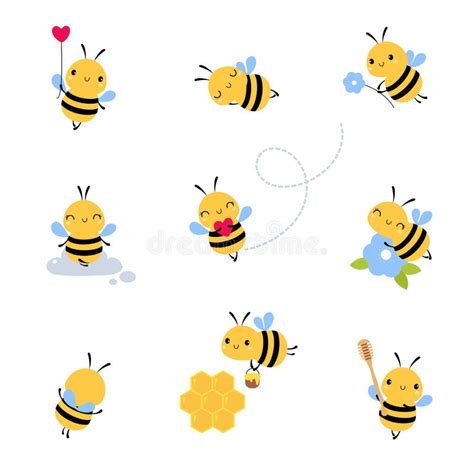 Abeja Miel Lindo Conjunto Encantadores Insectos Voladores Colección