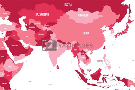 Political Map Of Western Southern And Eastern Asia In Shades Of Maroon