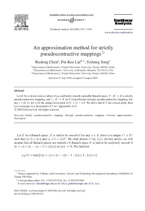 pdf an approximation method for strictly pseudocontractive mappings yisheng song