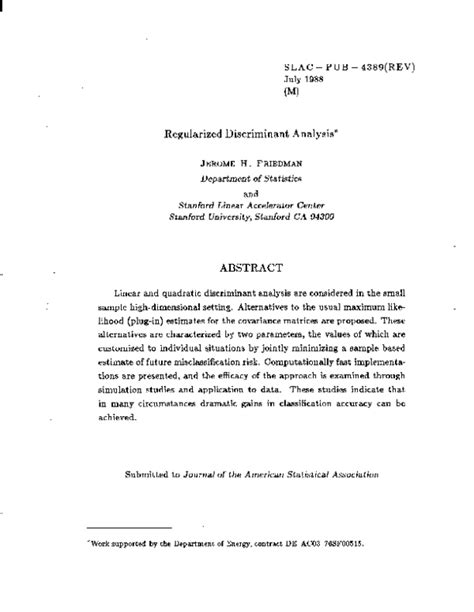 pdf regularized discriminant analysis jerome friedman