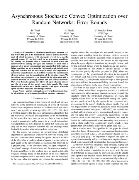 pdf asynchronous stochastic convex optimization over random networks error bounds