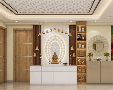 Spacious Pooja Room Unit Design With Wooden Details Livspace