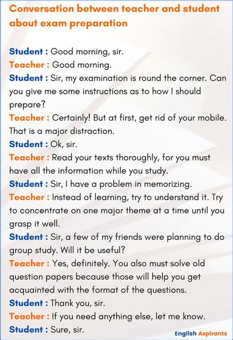 Conversation Between Teacher And Student Writing Dialogue English