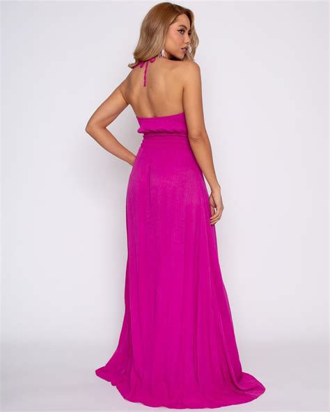 Vestido Miss Misses Longo Babado No Decote Pink Rosa