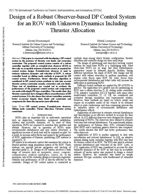 design of a robust observer based dp control system for an rov with unknown dynamics including