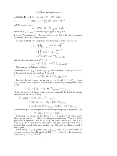 lorentz space notes pdf banach space norm mathematics