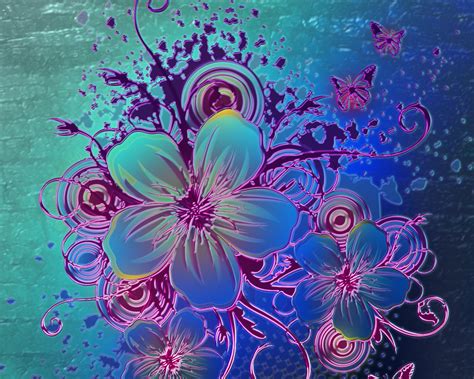 Imagem De Fundo Desenho De Flores E Borboletas Em Fundo Azul