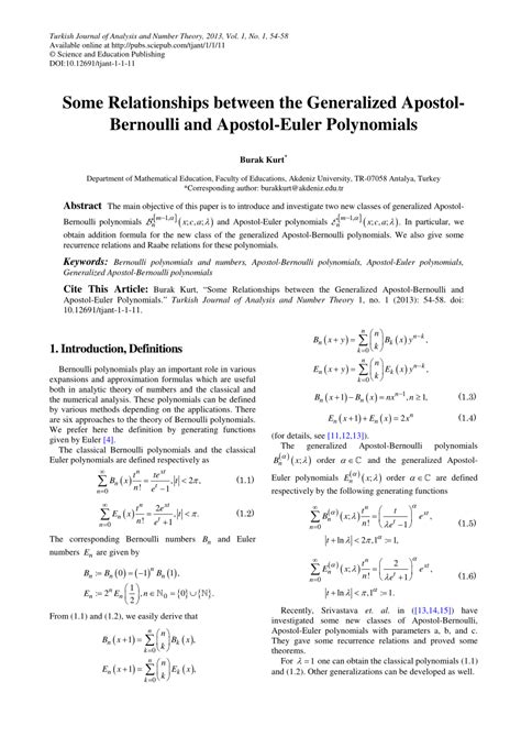pdf some relationships between the generalized apostol bernoulli and apostol euler polynomials