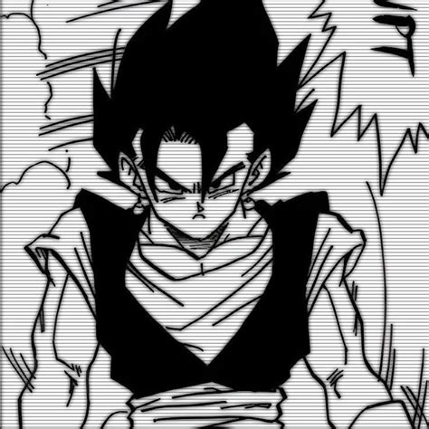 A Black And White Drawing Of Gohan With His Hands On His Chest In Front Of