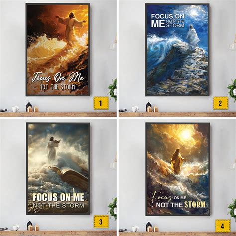Teesdily Jesus Poster Canvas Focus On Me Not The Storm Christian Art