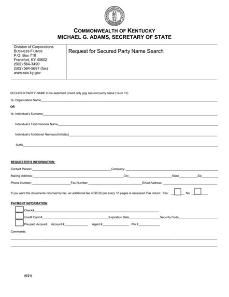 kentucky request for secured party name search fill out sign online and download pdf