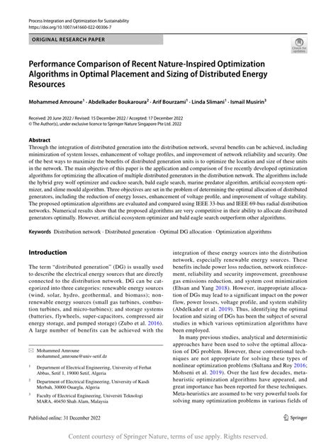 performance comparison of recent nature inspired optimization algorithms in optimal placement