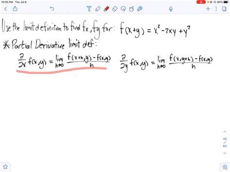 Solved Use The Limit Definition Of Partial Derivatives To Find Fx X Y