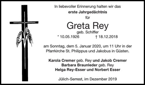 Traueranzeigen Von Greta Rey Aachen Gedenkt
