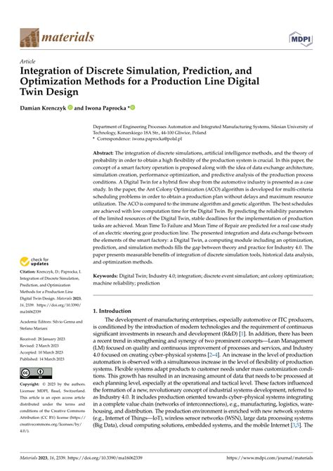 pdf integration of discrete simulation prediction and optimization methods for a production