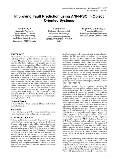 pdf improving fault prediction using ann pso in object oriented systems