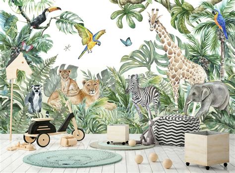SAFARI Tapete für Kinder mit Tieren Dschungel Tapete Etsy