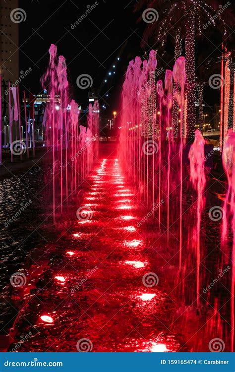 Night View Fountains Downtown In Dubai Stock Photo Image Of Arab