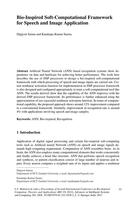 pdf bio inspired soft computational framework for speech and image application