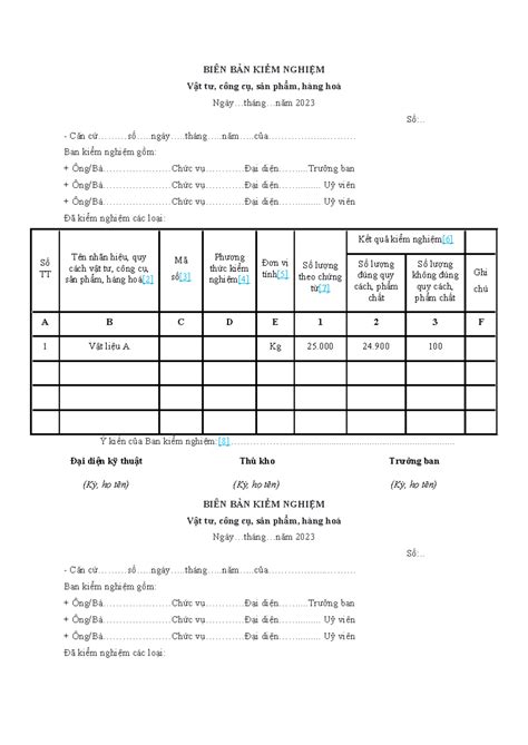 BIÊN BẢN KIỂM NghiệM BIÊN BẢN KIỂM NGHIỆM Vật tư công cụ sản phẩm